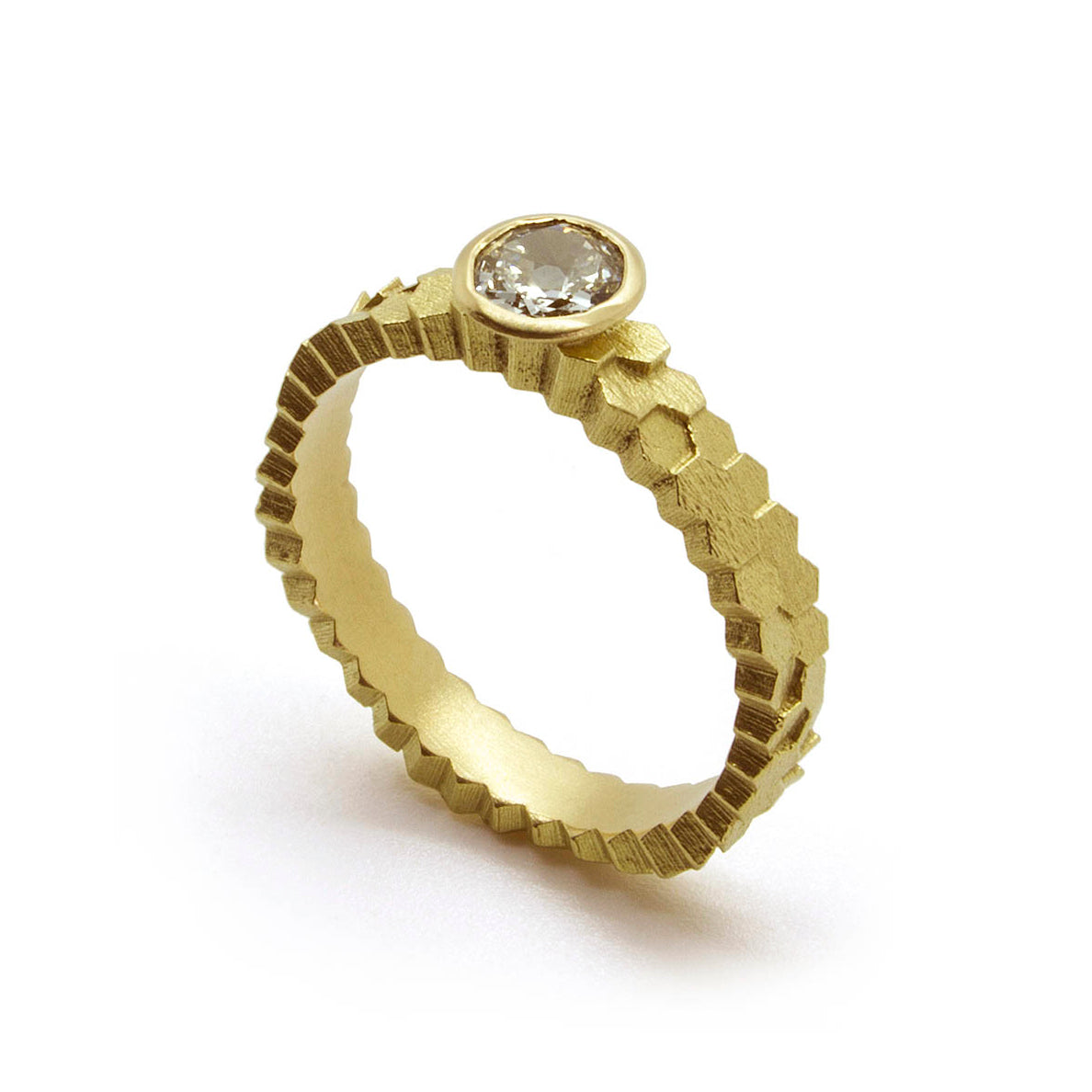 Double Hex Ring with 4.5mm brilliant cut Diamond – Jo Hayes Ward